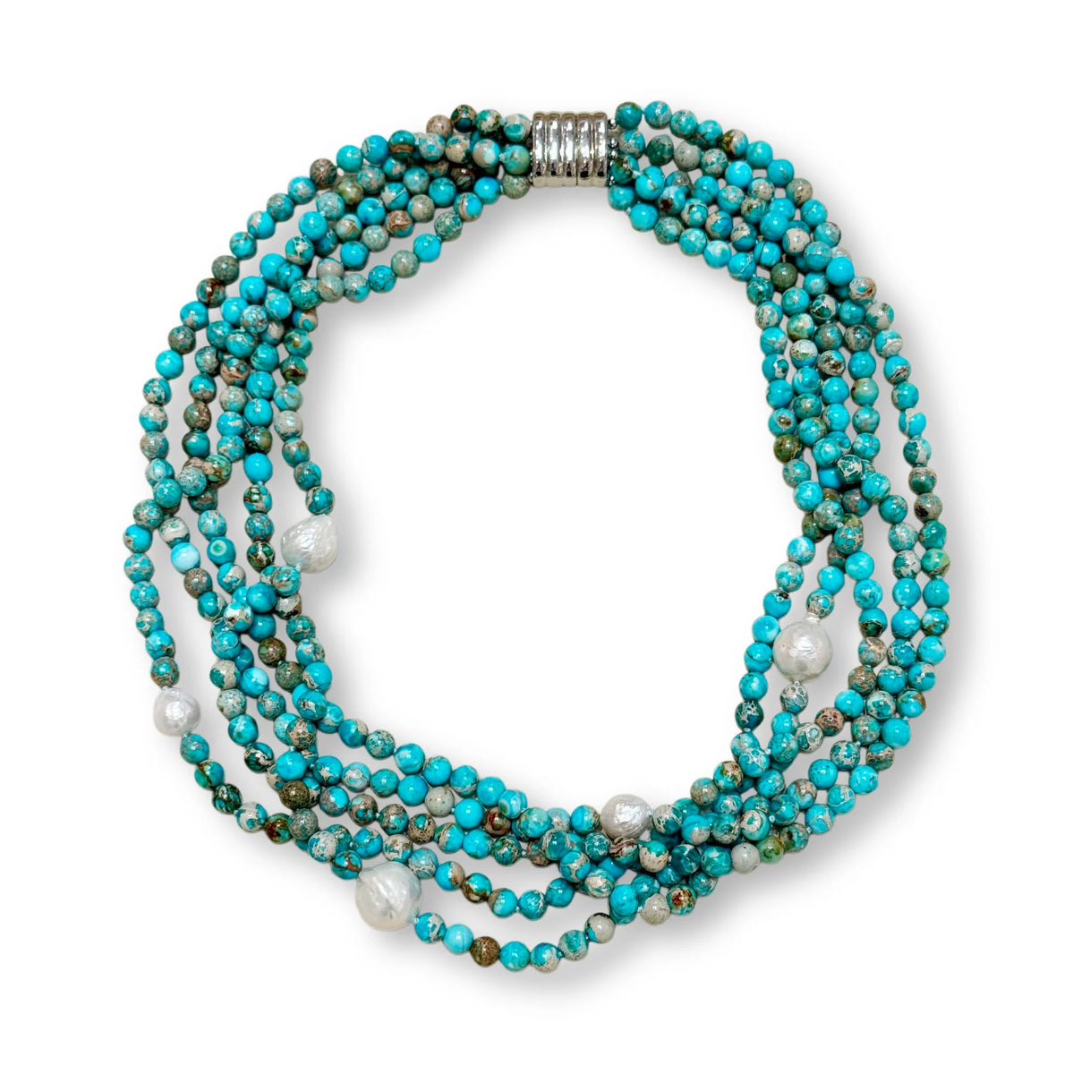 5 STRAND NATURAL JASPER PEARL CHOKER – Bridgettes